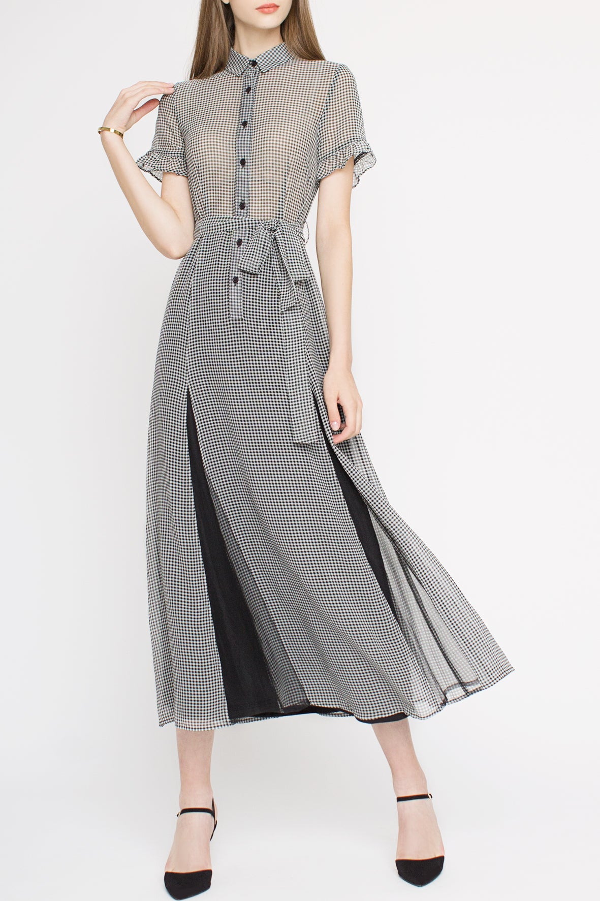 Gingham Mesh-insert Maxi Dress – Half Phase